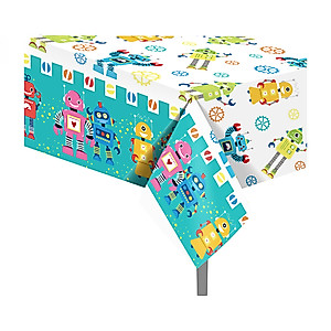Robot Party Supplies 2Pcs Plastic Tablecloth Waterproof Table Cover Robots Tablecloth Robot Cartoon Tablecloth for Robot Birthday Party, Robots Theme Party Baby Shower Decoration,54 x 87In