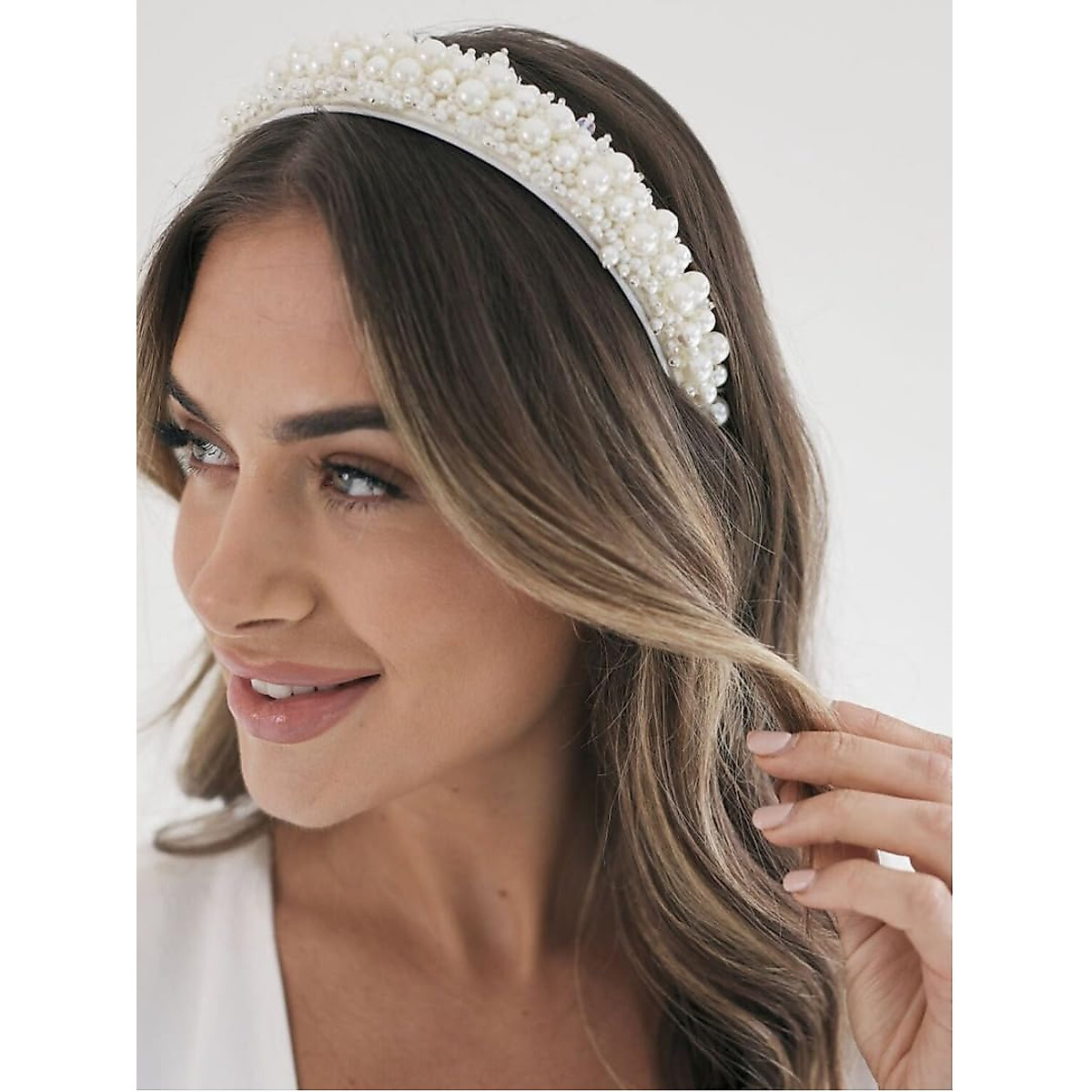 WOVOWOVO Women's Pearl Bridal Headband with Rhinestones - Elegant Hair Hoop and Hairbands Accessories for Wedding and Brides