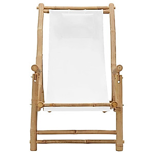 vidaXL Cream White Adjustable Deck Chair - Bamboo and Durable Canvas Material - Foldable Design for Easy Storage - Ideal for Garden, Patio, and Terrace