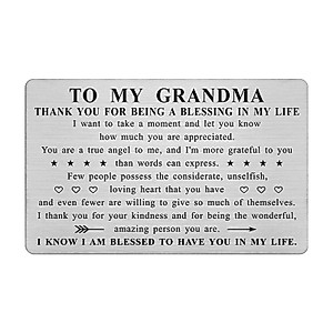 ABNTY Grandma Gifts for Mothers Day, Grandma Birthday Gift, Thank You Grandmother Gifts, Appreciation Grandma Card, Steel Engraved Wallet Card Insert