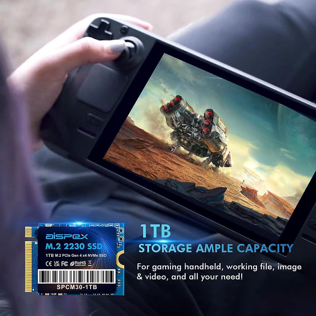 AISPEX M.2 2230 SSD 1TB PCIe Gen 4.0 x4 NVMe Internal Solid State Drive, Up to 3600MB/S Compatible with Steam Deck, Surface Pro X, Dell HP Lenovo Laptop, Ultrabook Tablet