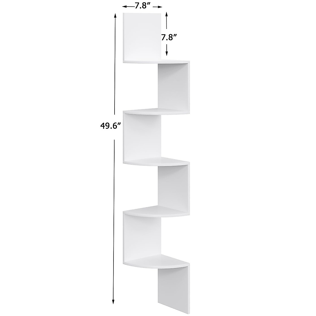 VIMBER 5-Tier Corner Shelf Wall Mount, Corner Bookshelf, Industrial Corner Ladder Shelf, Modern Display Shelf for Living Room, Bedroom, Kitchen, Home Office, Bathroom, White UJSJ003W