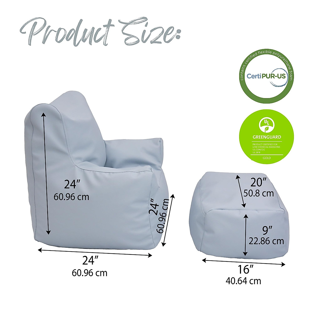 Children's Factory Cozy Chair and Ottoman Set, Flexible Seating Classroom Furniture, Comfy Kids Chairs, Fog Blue