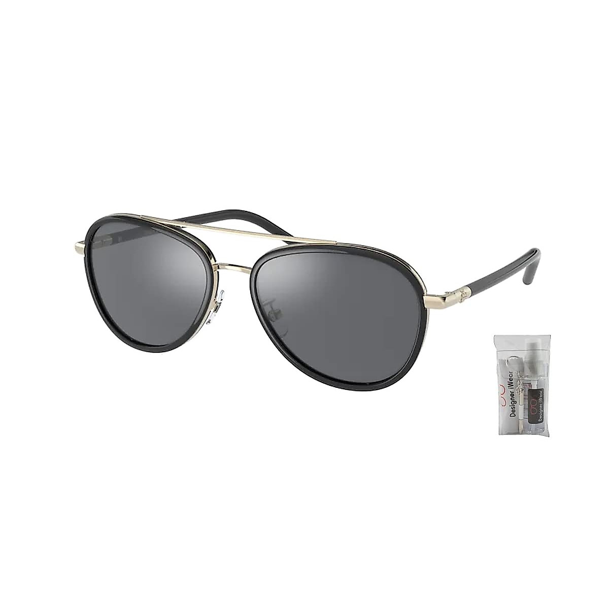 Tory Burch TY6089 33056V 57MM Black/Dark Grey Flash Mirror Aviator Sunglasses for Women + BUNDLE With Designer iWear Eyewear Kit