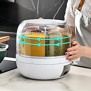 Grain Storage Container Dispenser, rice dispenser rotating, 360° rotating food dispenser One-Click Output rice Storage Round Grain Dispenser Kitchen for Small Grains, Beans, Rice (C)