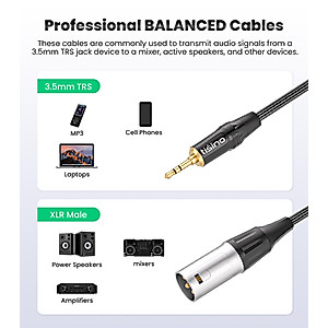 tisino 3.5mm to XLR Balanced Cable Adapter, Gold-Plated 1/8 inch Mini Jack Aux to XLR Male Mono Audio Cord for Cell Phone, Laptop, Speaker, Mixer - 1ft