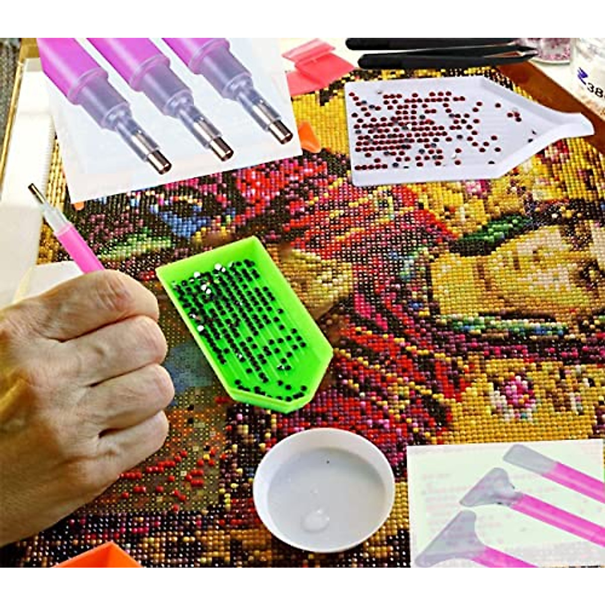Diamond Painting Accessories & Art Tool-42 Diamond Painting Glue Clay-DIY Embroidery Wax Tacky Kit-3 Stitch Dot Paint Pen for Craft 5D Cross(64 Number Sticker,1 Tray,1 Tweezer,2 Clip,3 Seal Bag)
