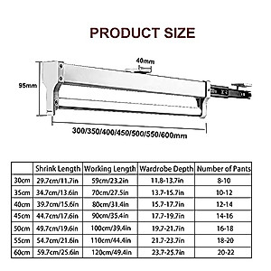 White Pull-out Hanger Rod Adjustable 30-60cm Wardrobe Hanger Rod, Home Trousers Rod Aluminum Alloy Clothes Rail Slide Rail (Size : 450mm/17.7inch)