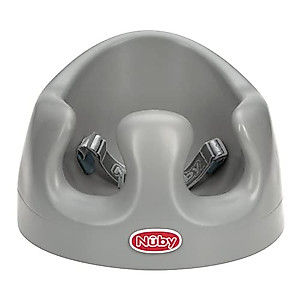 Nuby My Floor Seat, Soft Foam Cushion with Safety Harness and High Back Design, for Ages 4-12 Months, Gray
