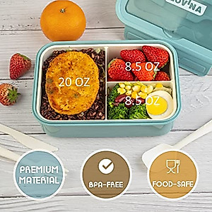 Bento Box Adult Lunch Box, 37OZ Bento box for Adults Kids With Ice Pack 6 Liter Insulated Lunch Bag Set, With Built-in Utensils, Leakproof, Durable, BPA-Free and Food-Safe Materials(Light Blue)