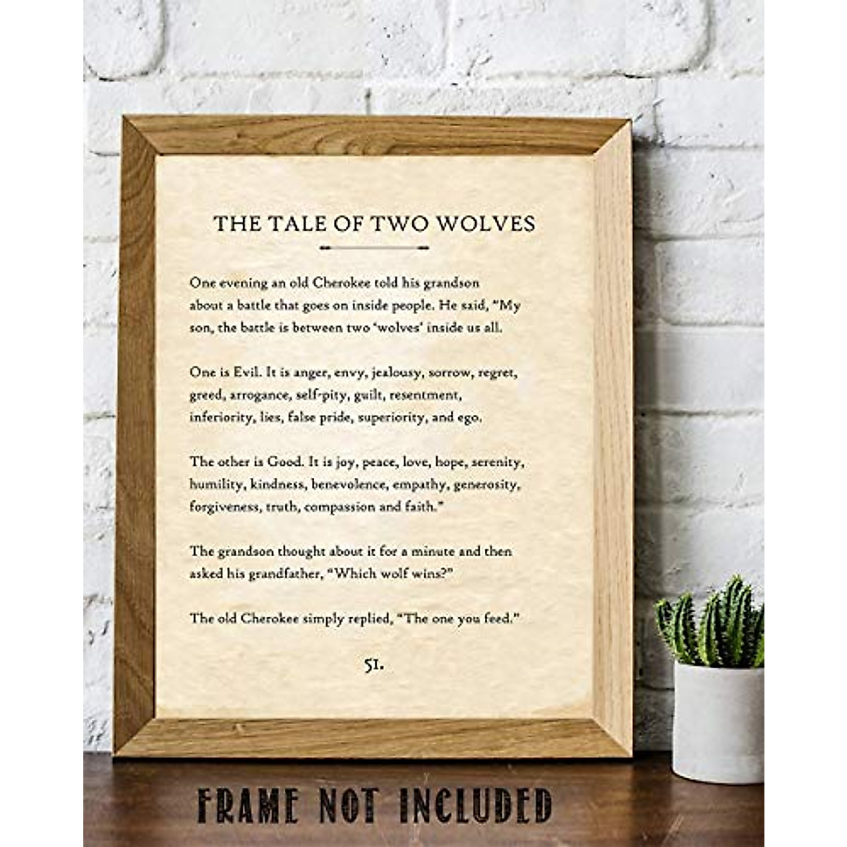 The Tale of Two Wolves Cherokee Poster - 11x14 Unframed Native American Book Page Print - Great Motivational and Inspirational Gift for Home and Office Native American Decor Under $15