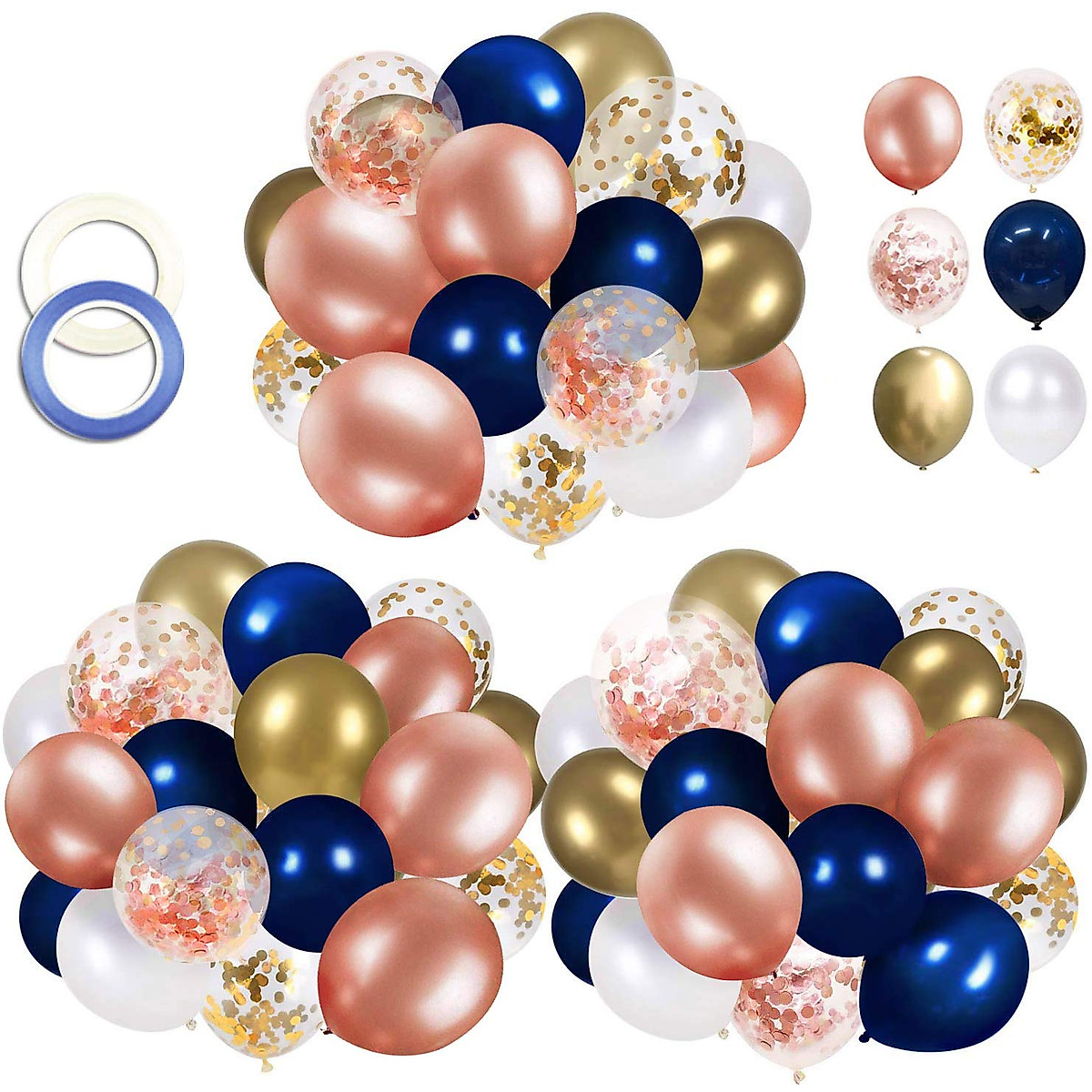 68 Pack Navy Blue Rose Gold Confetti Latex Balloons, 12 inch Birthday Balloons with 65 Feet balloon Ribbon for Birthday Party Wedding Graduation Bridal Shower Decorations