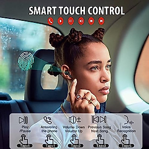 beiwin Wireless Earbuds, 5.3 Bluetooth Stereo Earbuds with Built-in Microphone, Smart Touch Control Wireless Headphones for iPhone/Samsung/iOS/Android