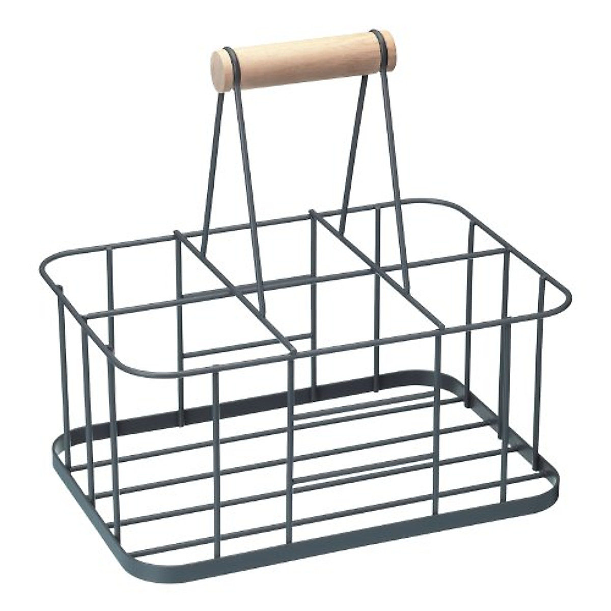 Kitchen Craft Living Nostalgia Milk Bottle Holder Doorstep, Milk Crate, Wire Metal with Wooden Handle, 29 x 20 x 13cm, Grey