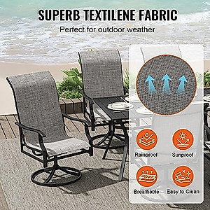 VEVOR 7 Pieces Patio Dining Set, Outdoor Furniture Table and Swivel Chairs Set, All Weather Garden Furniture Table Sets, Iron Patio Conversation Set with Umbrella Hole, For Lawn, Deck, Backyard, Black