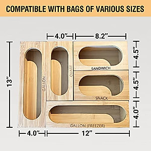 Waratah Home Bamboo Storage Bag Organizer - 5 Pc Magic Bag Organizer for Kitchen and Drawer, Compatible with Gallon, Quart, Sandwich, Snack and Variety Size Bag (Pack of 5)