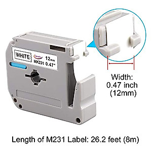 Anycolor Compatible M-K231s Label Tape Replacement for Brother P Touch M Tape M-K231 M231 MK231 12mm 0.47 White, Work with Brother Ptouch PT-M95 PT-90 PT-70 PT-65 PT-85 45 Label Maker Refills, 4-Pack