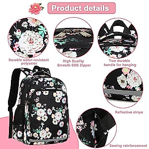 School Backpack Girls Floral Bookbag Teens Water-resistant Schoolbag Kids Insulation Lunch Bag and Pencil Case