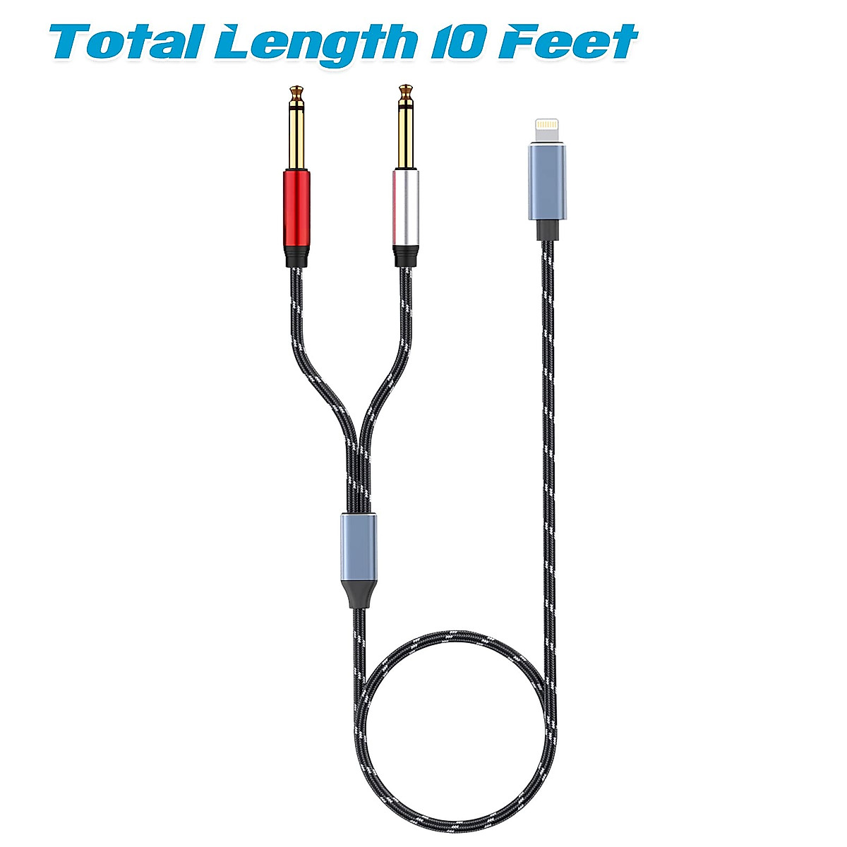 DCNETWORK Lightning to Dual 6.35mm 1/4" TS Mono Stereo Y-Cable Splitter to Dual 1/4 inch Audio Cable Compatible for iPhone12/11/X/XS/XR/8/7/iPad,Amplifier, Speaker, Headphone, Mixing Console 10FT