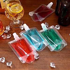 Angoily 50 Pcs Drink Bags 100ml Plastic Drink Pouches with Plastic Nozzle Clear Beverage Pouches with Nozzle Cap Leek Proof Beverage Juice Pouches for Travel Outdoor Sports Concerts Events