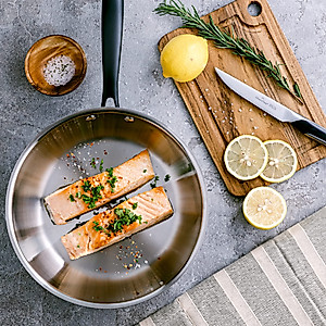 GRANDTIES Full-Clad Tri-Ply Stainless Steel Frying Pan Induction Cookware – 10 Inch Stainless Steel Skillet, Marquina Black Metal Handles Kitchen Cooking Pan, Dishwasher and Oven Safe Pots and Pans