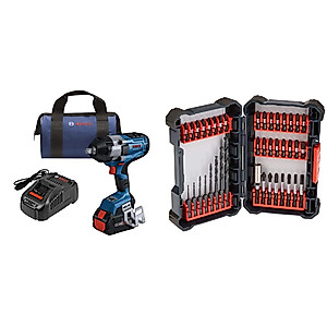 Bosch GDS18V-740CB14 PROFACTOR 18V Connected 1/2 In. Impact Wrench with Friction Ring Kit with (1) CORE18V 8.0 Ah PROFACTOR Performance Battery &BOSCH 40 Piece Impact Tough Drill Driver Custom Case