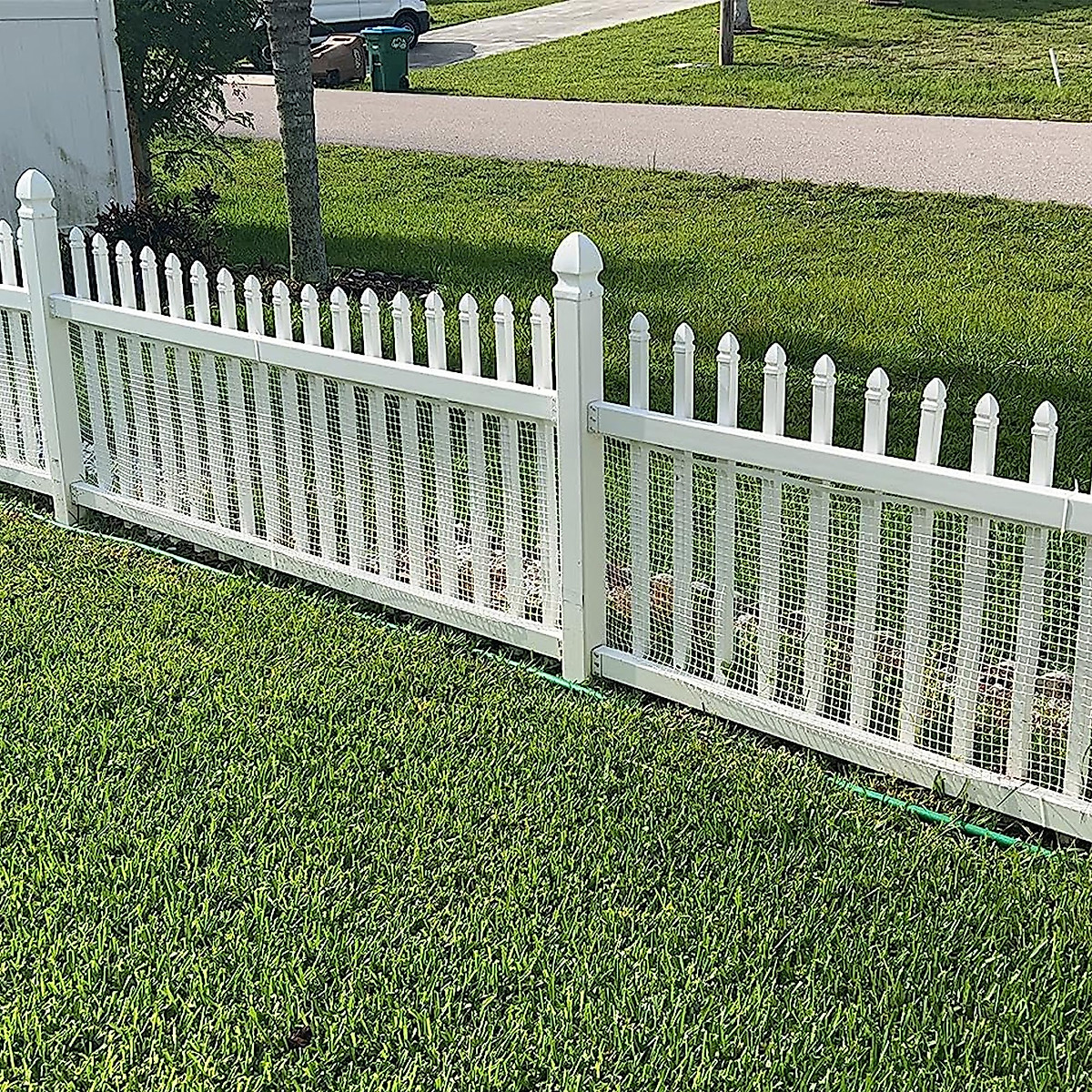 BOEN Garden Fence Temporary Barrier Outdoor Fence for Dog, Rabbit or Deer, Garden Netting Plastic Mesh Plant Protection (40" x 25', White)
