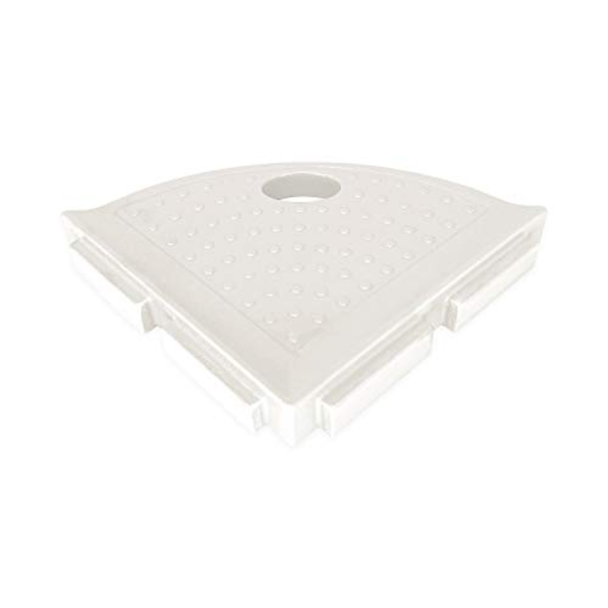 Questech Décor 8 Inch Corner Shower Shelf and 5 Inch Shower Caddy Foot Rest, Metro Lugged Back for New Construction, Mounted Bathroom Shower Organizer, White Polished