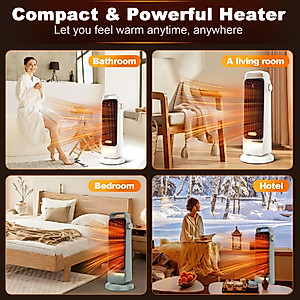 QQT Space Heater,1500W Energy Efficient Space Heaters for Indoor Use,90°Oscillating Portable Heater Fan for Office with Warm Lamp,Triple Protection,Suitable for Bedroom and Office(19″/White)