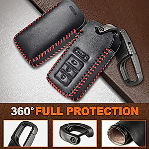 Slohif for Acura Leather Key Fob Cover Accessories for RDX MDX TLX ILX 4 Buttons, Leather Case+D-Ring+Hook(Black)