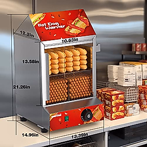 WantJoin Hot Dog Steamer, 2 Tiers Electric Hot Dog Steamer with Bun Warmer 27 L/24.52 QT, Visuable Glass Slide Doors Suit for 175 Hot Dogs and 40 Buns