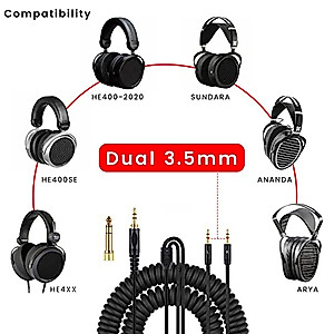weishan HE400SE Coiled Audio Cable Replacement for Hifiman HE4XX, HE400i(New Edition) Headphones, Dual 3.5mm(1/8”) Aux Cord Extension Wire 6ft to 16ft