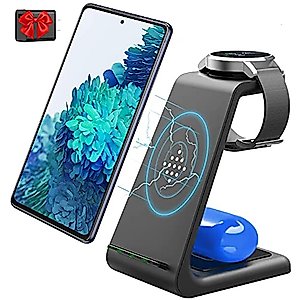 Wireless Charger for Samsung,3 in 1 Wireless Charging Station for Multiple Devices Samsung Android Qi Stand for Galaxy Watch 4 Classic/3/Active2/Gear S3,Galaxy S23/S22 Ultra/S21/S20/S10/Z Fold 3