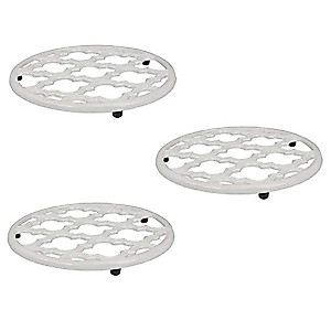 Home Basics Lattice Collection Cast Iron Trivet for Serving Hot Dish, Pot, Pans & Teapot on Kitchen Countertop or Dinning, Table-Heat Resistant (3, White)