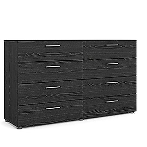 Levan Home Contemporary 8 Drawer Double Dresser in Black Woodgrain