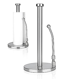 Paper Towel Holder Stand Stainless Steel Easy Tear Paper Towel Holder with Adjustable Spring Arm for Kitchen Bathroom
