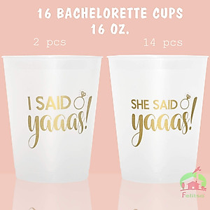 Felitsa Bachelorette Party Cups - I Said Yaaas Style (16 pcs, 16 Oz.) - Engagement Party Decoration and Bridal Shower Gift