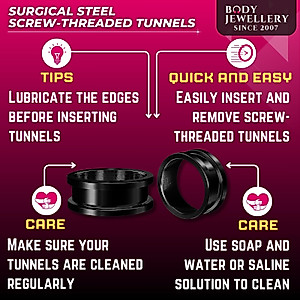 bodyjewellery 1" 1/8 inch 30mm Black Coated Surgical steel Flesh Tunnels Ear Gauge Plugs AICB Ear Stretching 2Pcs