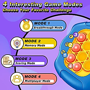 Push Pop Puzzle Game Machine, Light-Up Poppet Educational Console, Handheld Squeeze Bubble Decompression Autism Stress Relief Sensory Fidget Toys for Boys Girls Teens Kids Adults 4 Modes, Orange