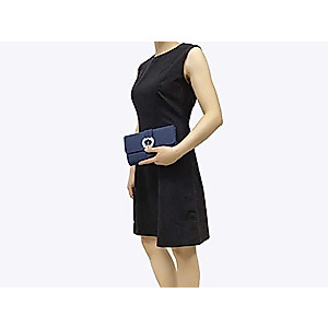 CHARMING TAILOR Evening Bag Diamantes Embellished Satin Clutch Handbag for Woman Classy Party Purse with Beaded Brooch (Navy)