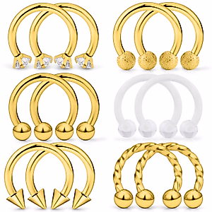 Dyknasz Horseshoe Circular Barbell Clear Diamond CZ Braided Barbell Nose Septum Rings Hoop Helix Cartilage Earring Surgical Steel Piercing Jewelry Retainer for Women Men 16G 10mm Gold-Tone