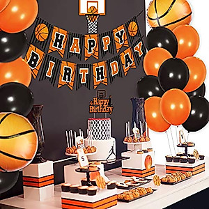Levfla Basketball Birthday Party Decoration Slam Dunk Kids Teenagers Adult B-Day Banner Cake Cupcake Topper Photo Props March Madness Sports Party Decor Favor Supplies