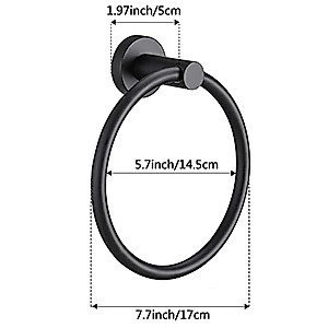 Pynsseu Matte Black Towel Ring for Bathroom 1 Pack, Kitchen Bath Towel Holder Hangers Wall Mount Heavy Duty Storage Stainless Steel