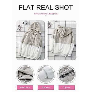 Dokotoo Womens Fleece Hoodies Plus Size Cozy Soft Warm Oversized Chunky Color Block Zip Front Winter Fuzzy Sweatshirt Loose Sherpa Pullover Outerwear with Pockets X-Large