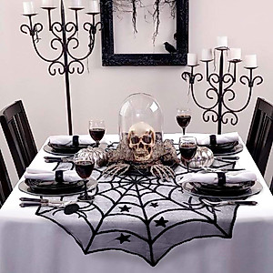 OurWarm 40-Inch Black Spider Lace Table Topper Cloth, Round Polyester Halloween Tablecloth for Halloween Table Decorations