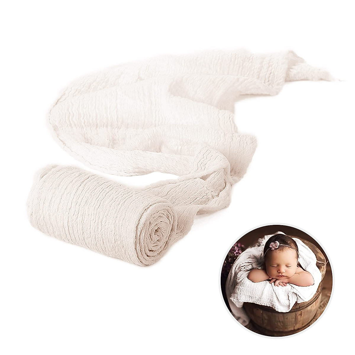 Putybudy Infants Photography Wrap, 40 x 180CM Soft Cotton Linen Blankets Outfits Decor Wrap Blanket for Baby Photo Props, DIY Baby Photo Outfits Baby Costume Photography Memor, White