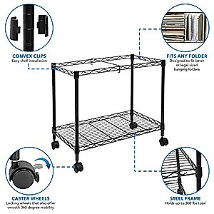 Mount-It! Rolling File Cart with Wheels | Mobile Hanging File Folder Rack | Single Tier with Storage Rack and Locking Casters | Fits Letter and Legal Size Filing Folders | 23" W x 13.5" D x 20" H