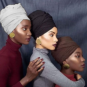 Turban Head Wraps for Black Women Jersey Hijab Scarves Cotton Fashion Headbands Long Plain Shawls Coffee