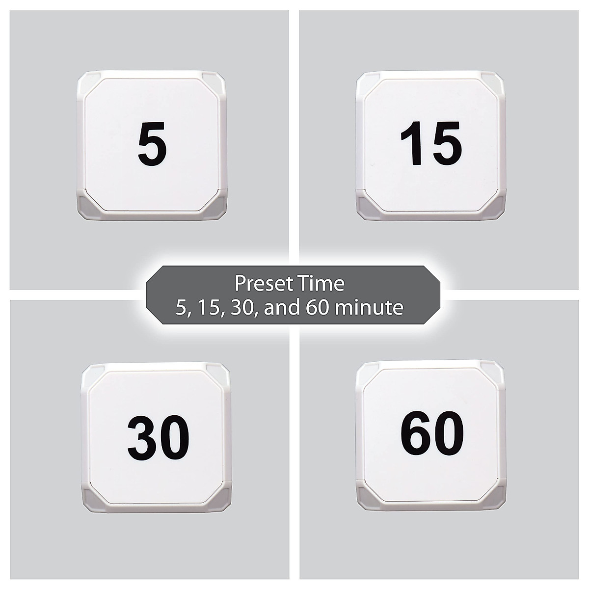 TimeCube Plus Preset Timer with 4 LED Light Alarm for Time Management, and Countdown Settings (White - 5,15,30,60 min)