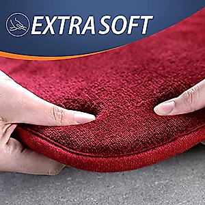 Walensee Extra Thick Memory Foam Bath Rug (17 inch X 24 inch, Red) Non Slip Absorbent Super Cozy Velvet Bathroom Mat, Luxury Soft Plush Small Carpet for Bath Room Shower Floor Tub, Machine Wash Dry